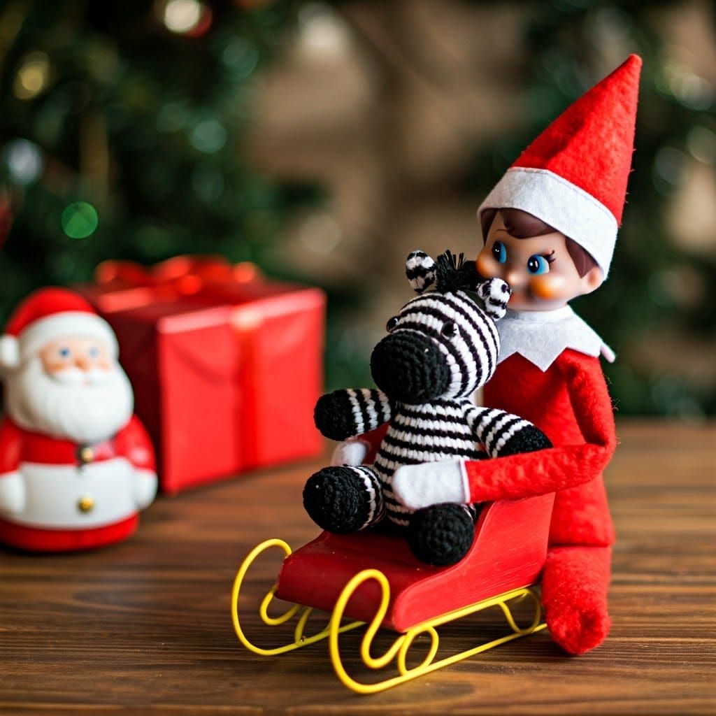 Cute Christmas gift - Elf Lovingly Tends to Cuddly Zebra To...