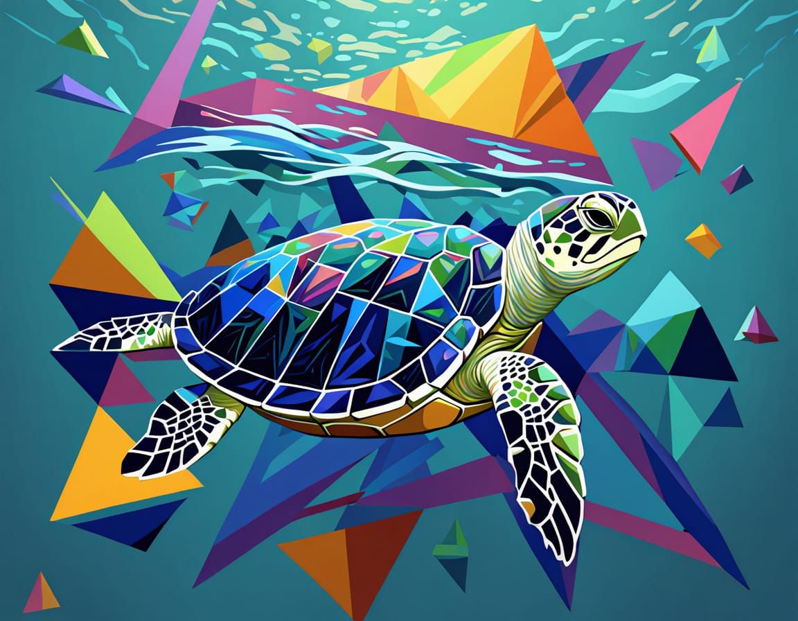 Curvy Cubist Sea Turtle - Bizarre Cubist Sea Turtle in Drif...