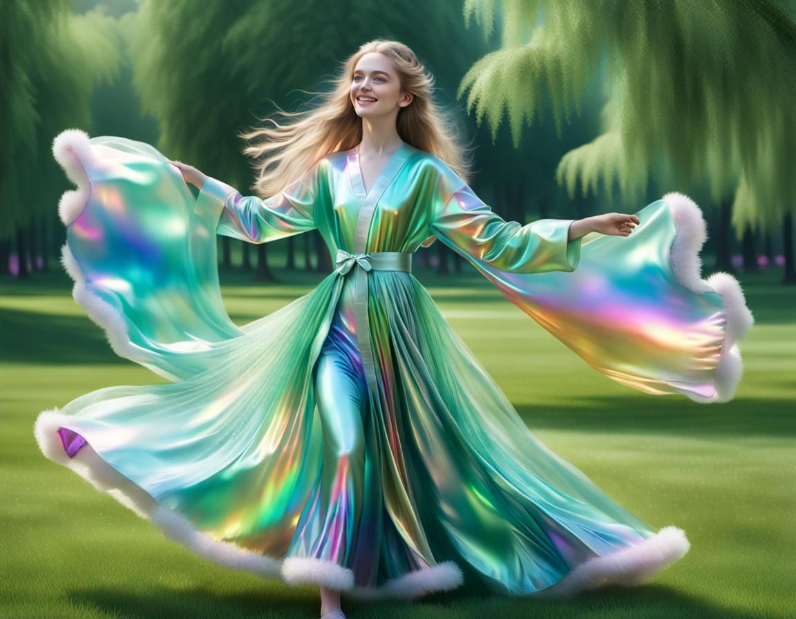 Polychrome, youngest daughter of the Rainbow, dancing in a meadow in ...