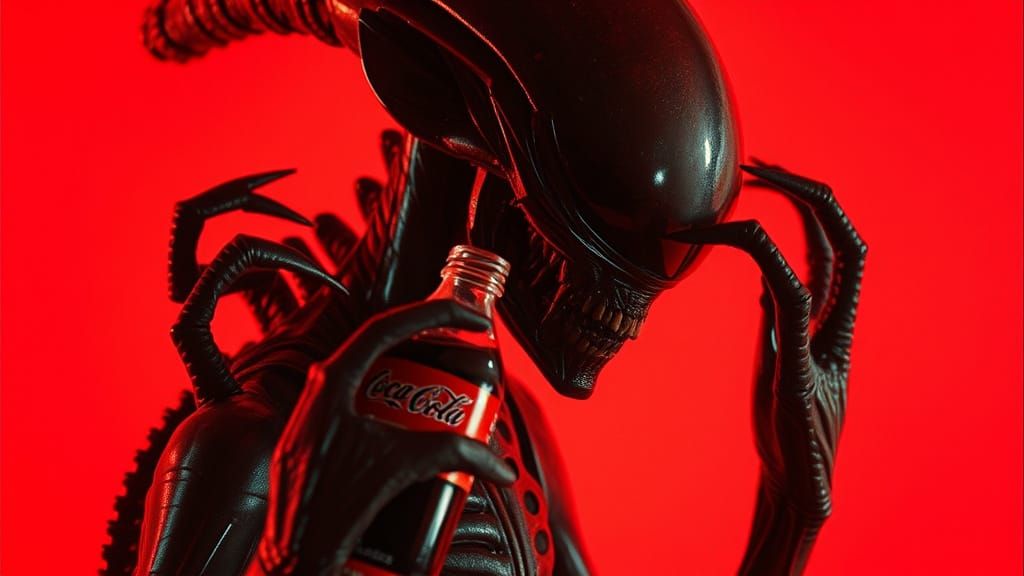 Hyper Realistic Alien Profile with Coca Cola in Ci... - AI Art