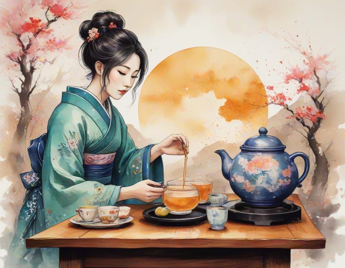 Japanese tea drinking ritual to welcome the new year