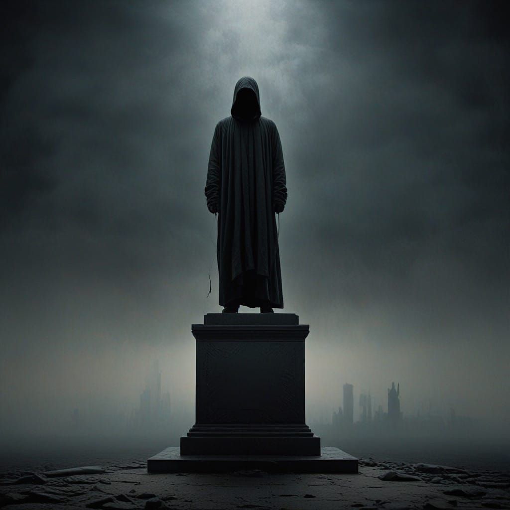 The Lone Cemetery Statue At Night - The Lone Cemetery Statue...