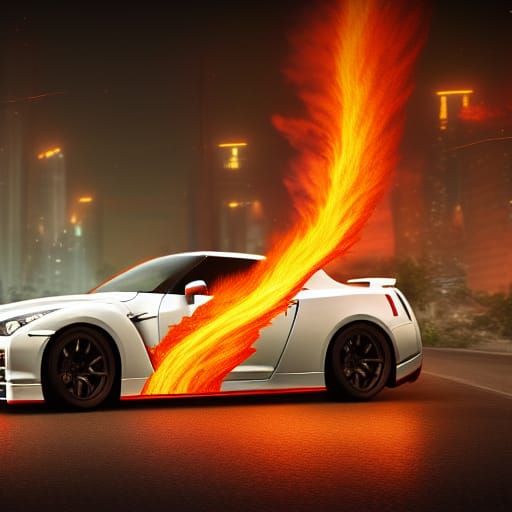 Nissan Gtr blowing fire - AI Generated Artwork - NightCafe Creator
