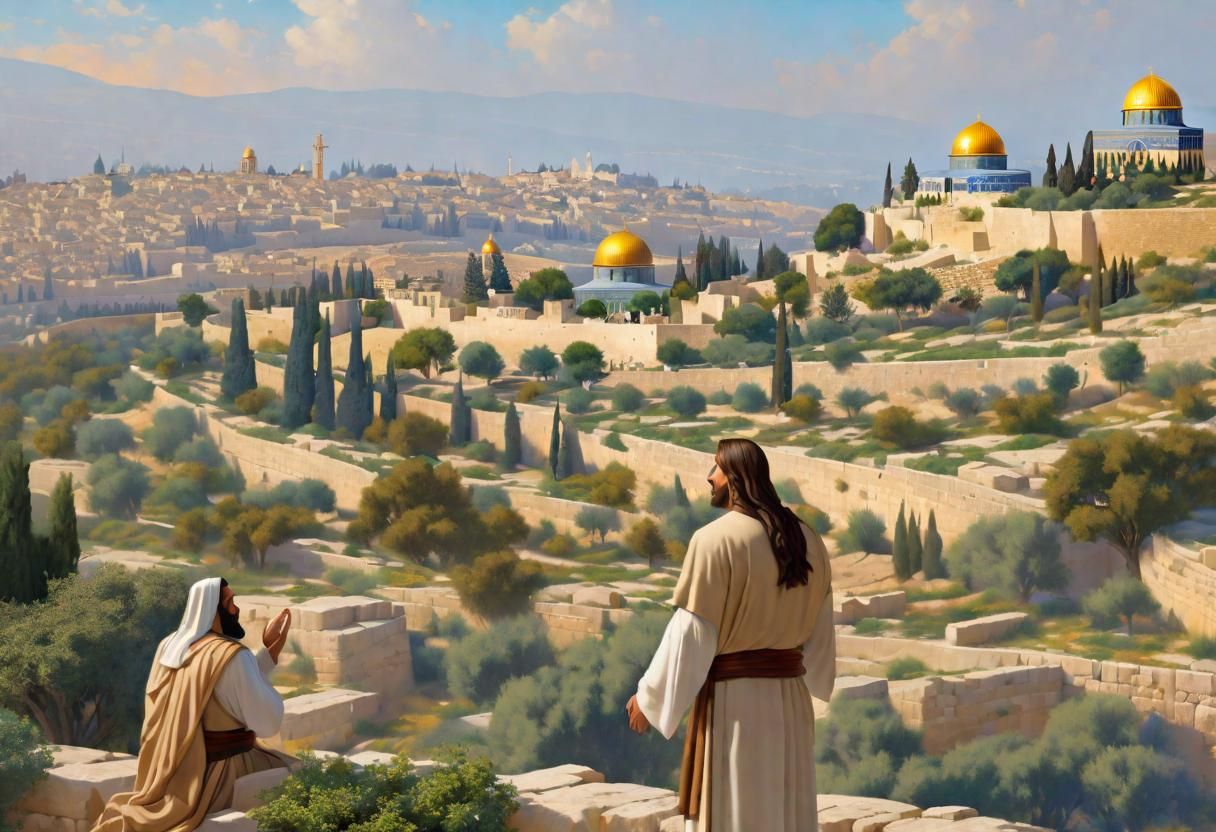 Jesus On The Mount of Olives Overlooking Jerusalem -AR3x2-Vintage25 ...