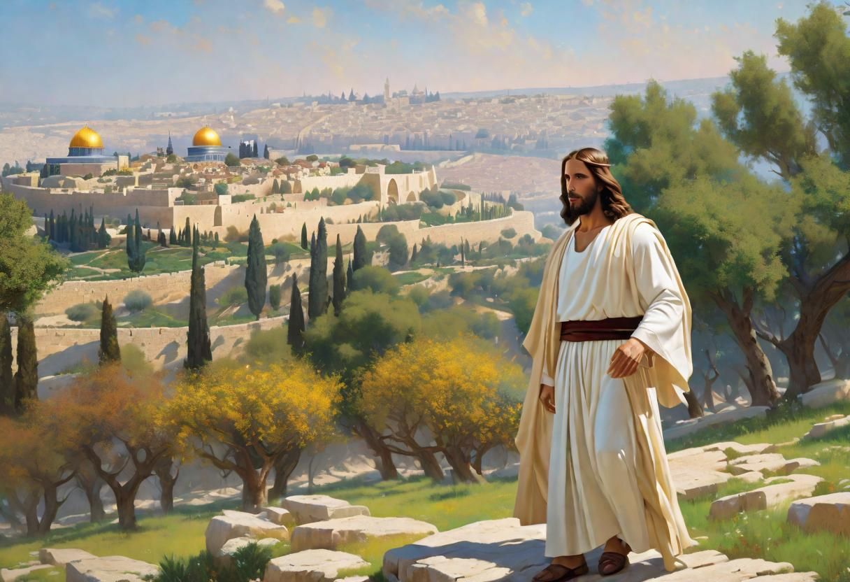 Jesus On The Mount of Olives Overlooking Jerusalem -AR3x2-Vintage25 ...