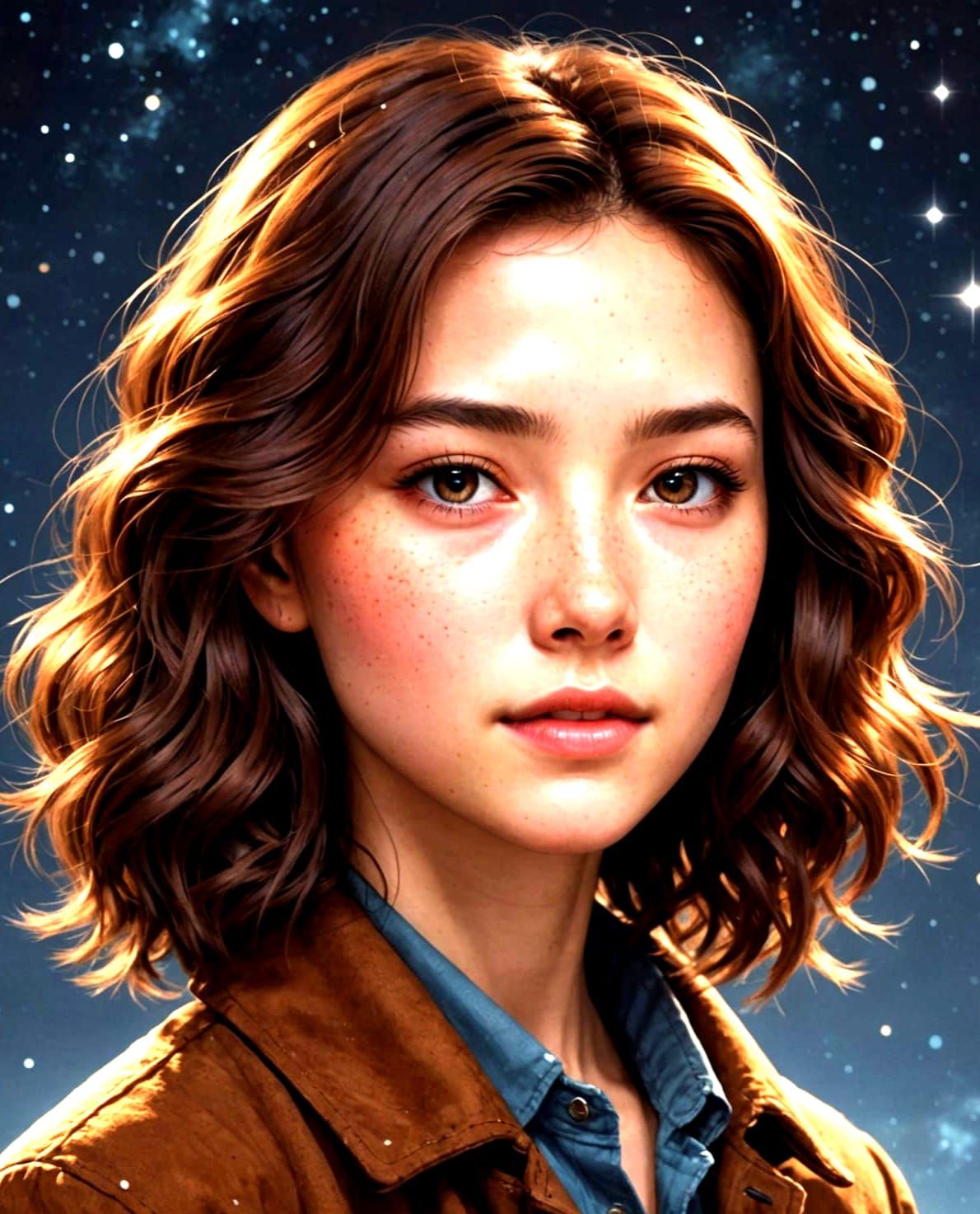 Elegant Woman with Wavy Chestnut Hair and Deep Bro... - AI Art