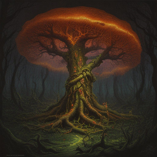 Surreal Oil Painting of Twisted Tree with Glowing ... - AI Art