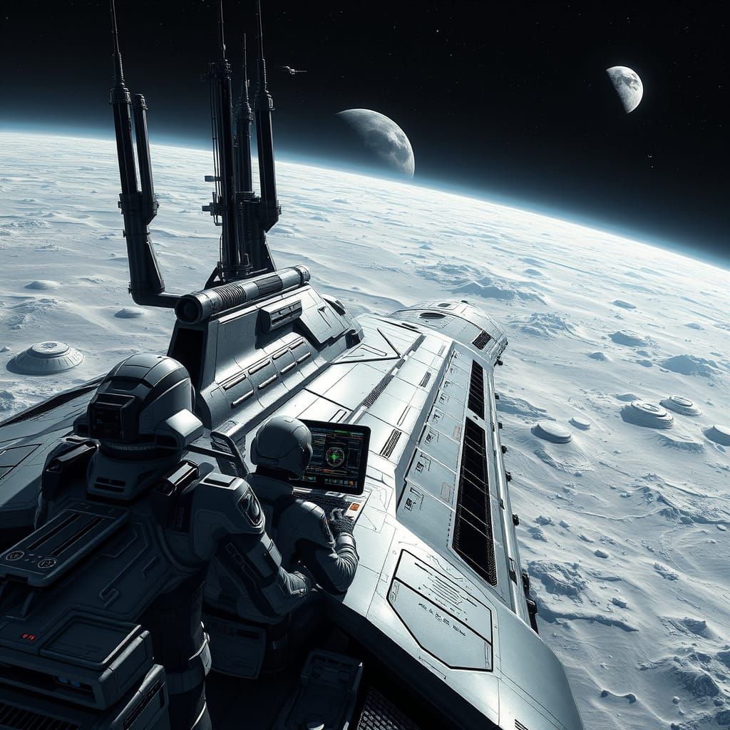 Moon Warship with 500,000 Operators Guards Lunar M... - AI Art