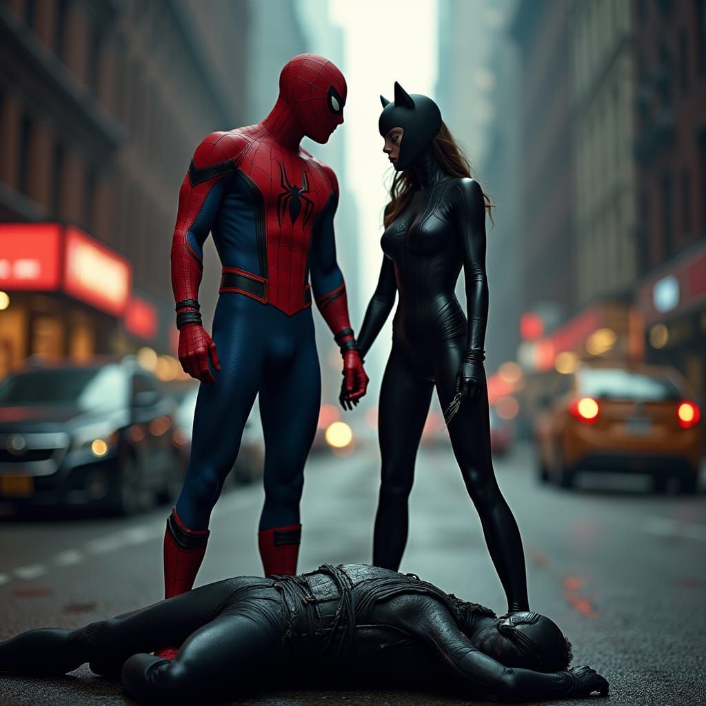 Spider Man & Black Cat - Gritty NYC Heroes Stand Tall
