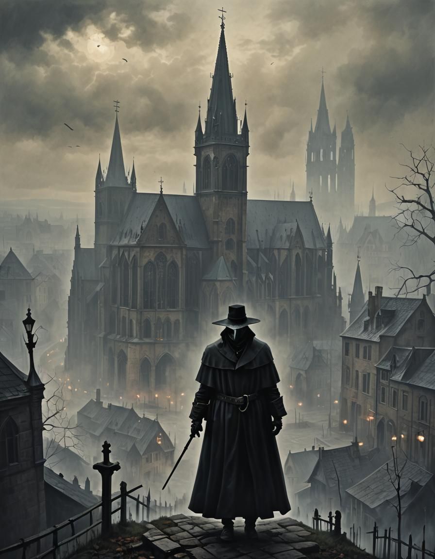 dark gothic smokey plague disease horror death plague doctor distant ...