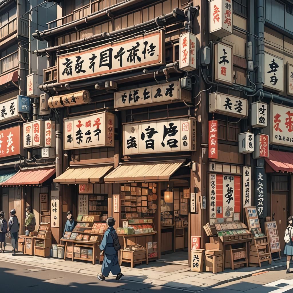 Japanese shop with sign in japanese letters traditional building with ...