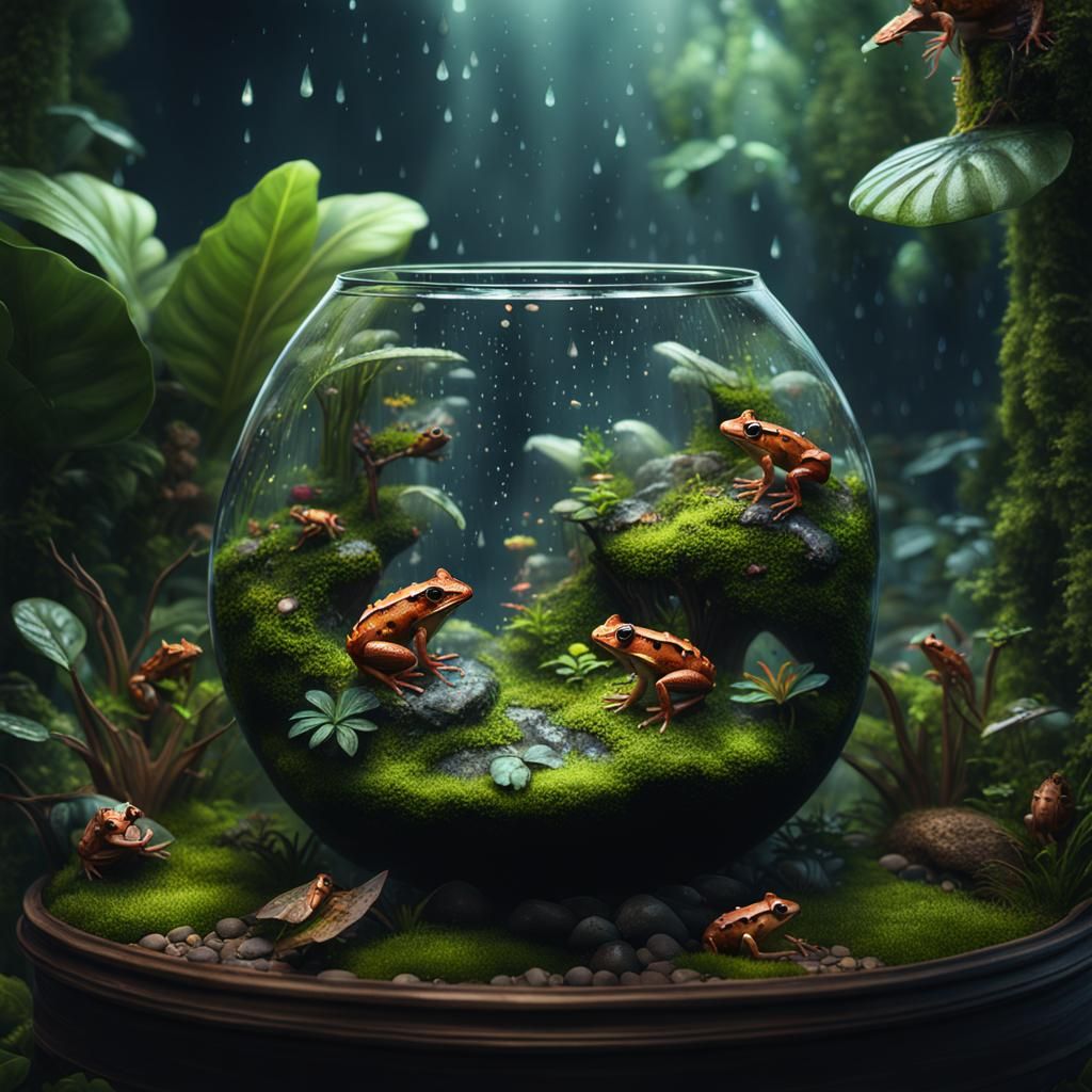 Terrarium with tiny rain forest frogs - AI Generated Artwork ...