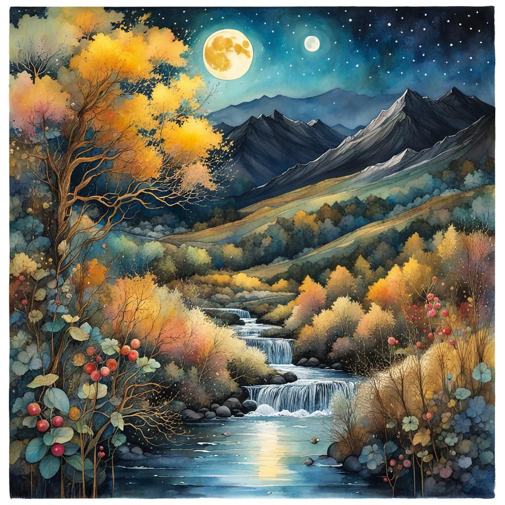 Moonlit Stream - AI Generated Artwork - NightCafe Creator