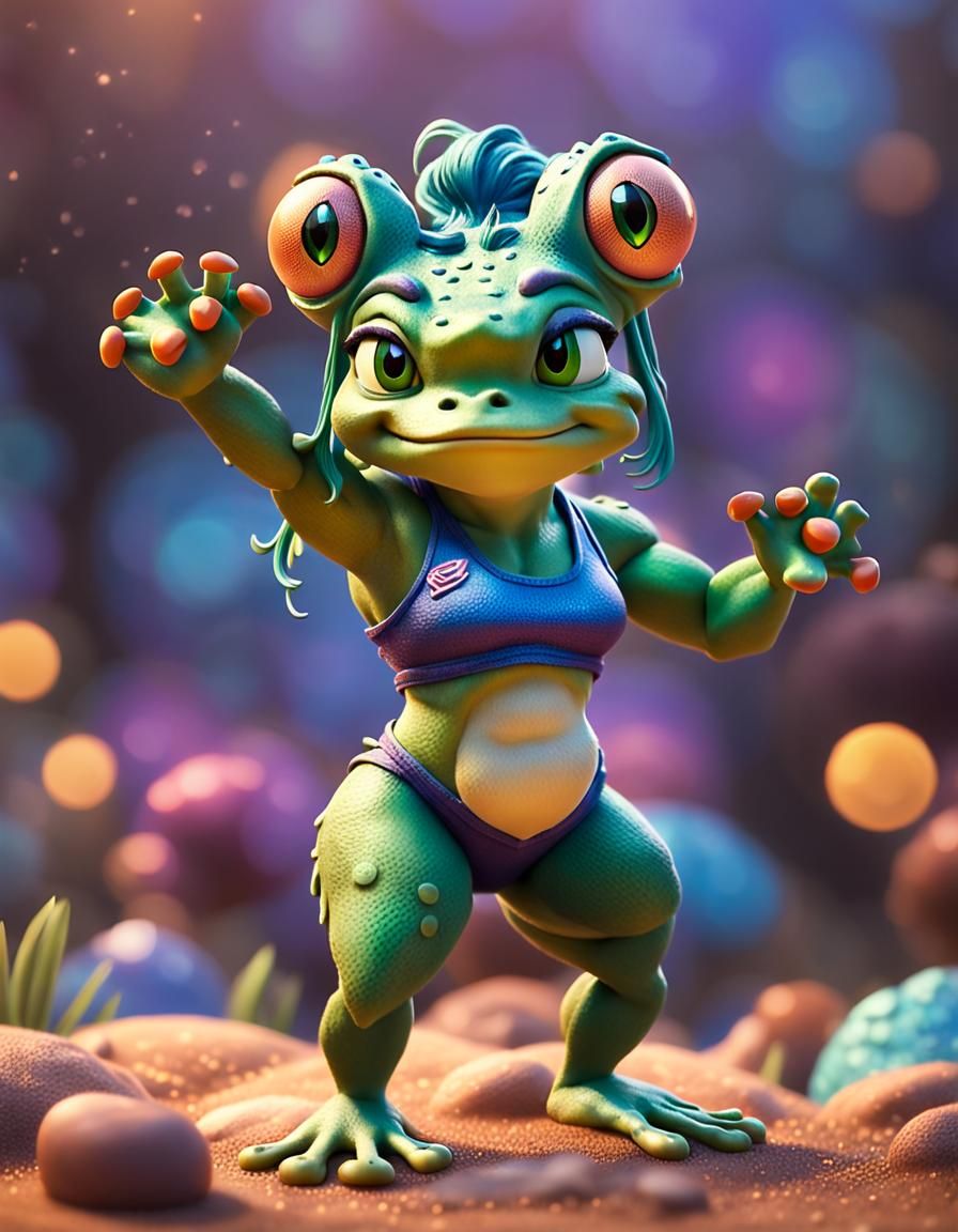 A Young female body builder frog - AI Generated Artwork - NightCafe Creator