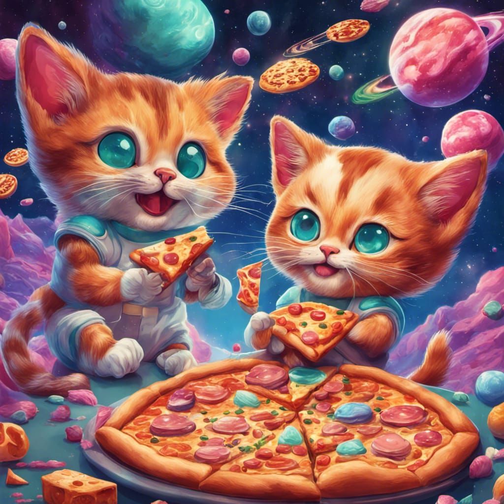 space cats eating pizza - AI Generated Artwork - NightCafe Creator