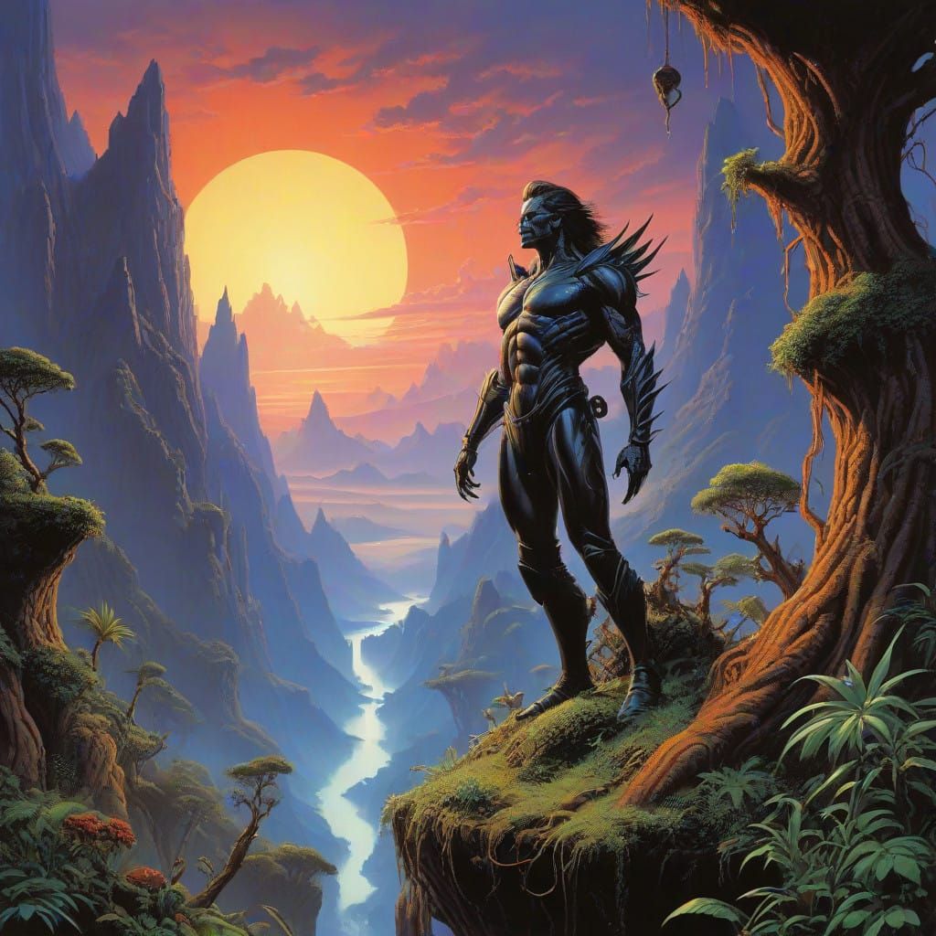 Alien Sunrise - Surreal Alien Landscape at Dawn in Intricate...