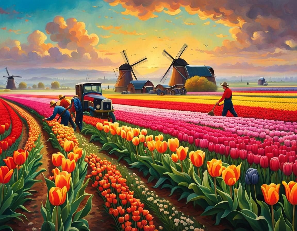 Dutch flower pickers in the 1950s - AI Generated Artwork - NightCafe ...