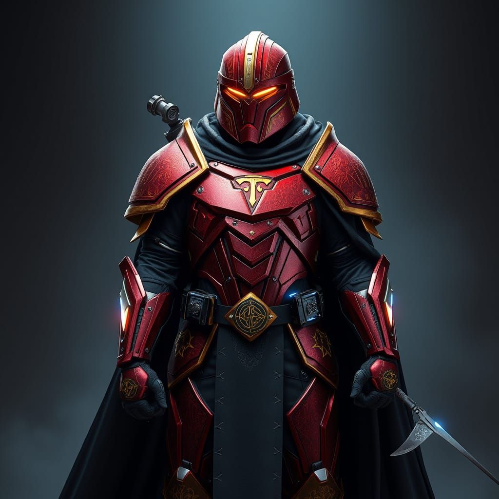 Cybernetic Knight in Ascendant Syndicate Armor - AI Art