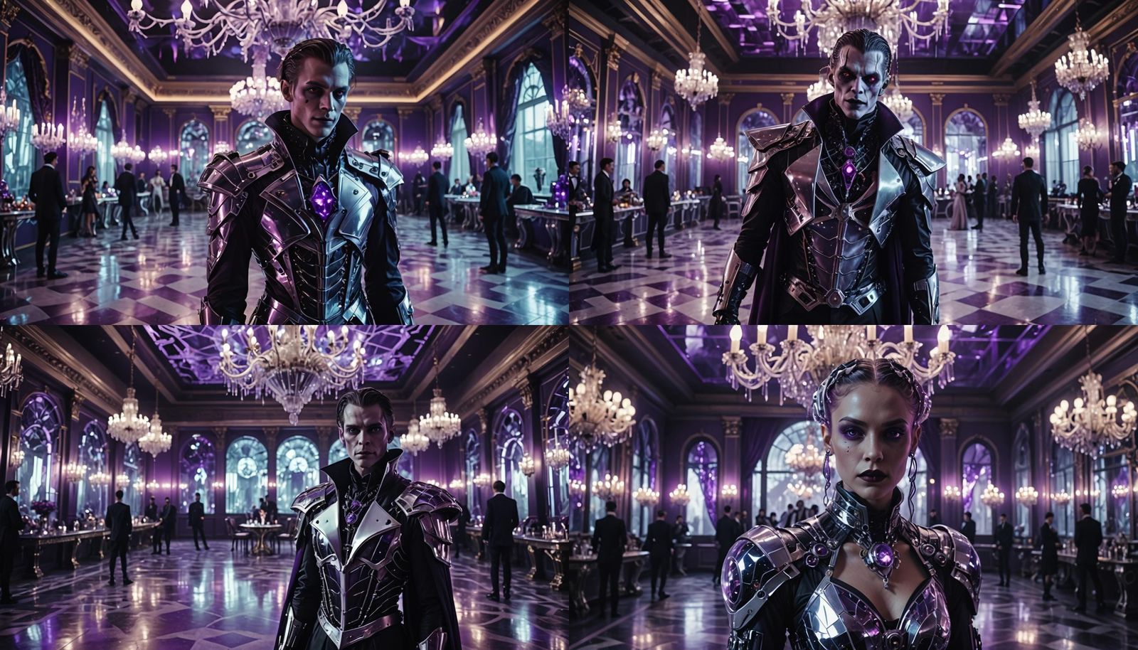 Cyborg Vampires Dazzle in Glass Futuristic Ballroo... - AI Art