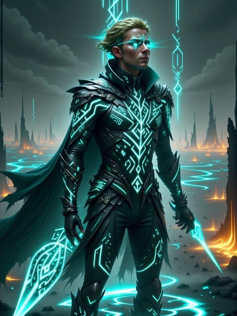 Tarot card, the magician_male, TRON inspired, face up. 8K resolution ...