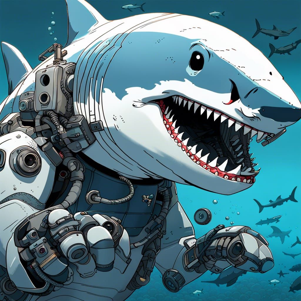 Mecha Great White Shark - AI Generated Artwork - NightCafe Creator