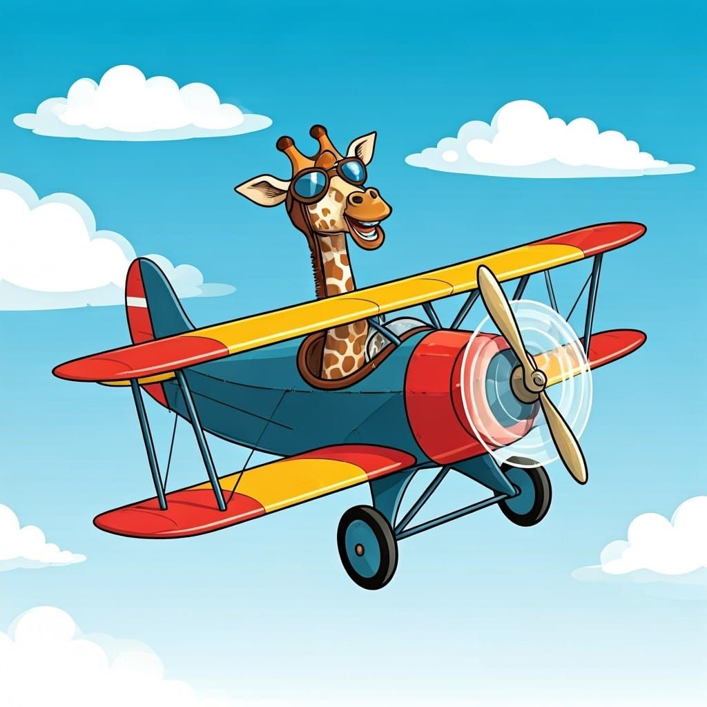 The Giraffe That Could Fly! - Cheerful Cartoon Giraffe Pilot...