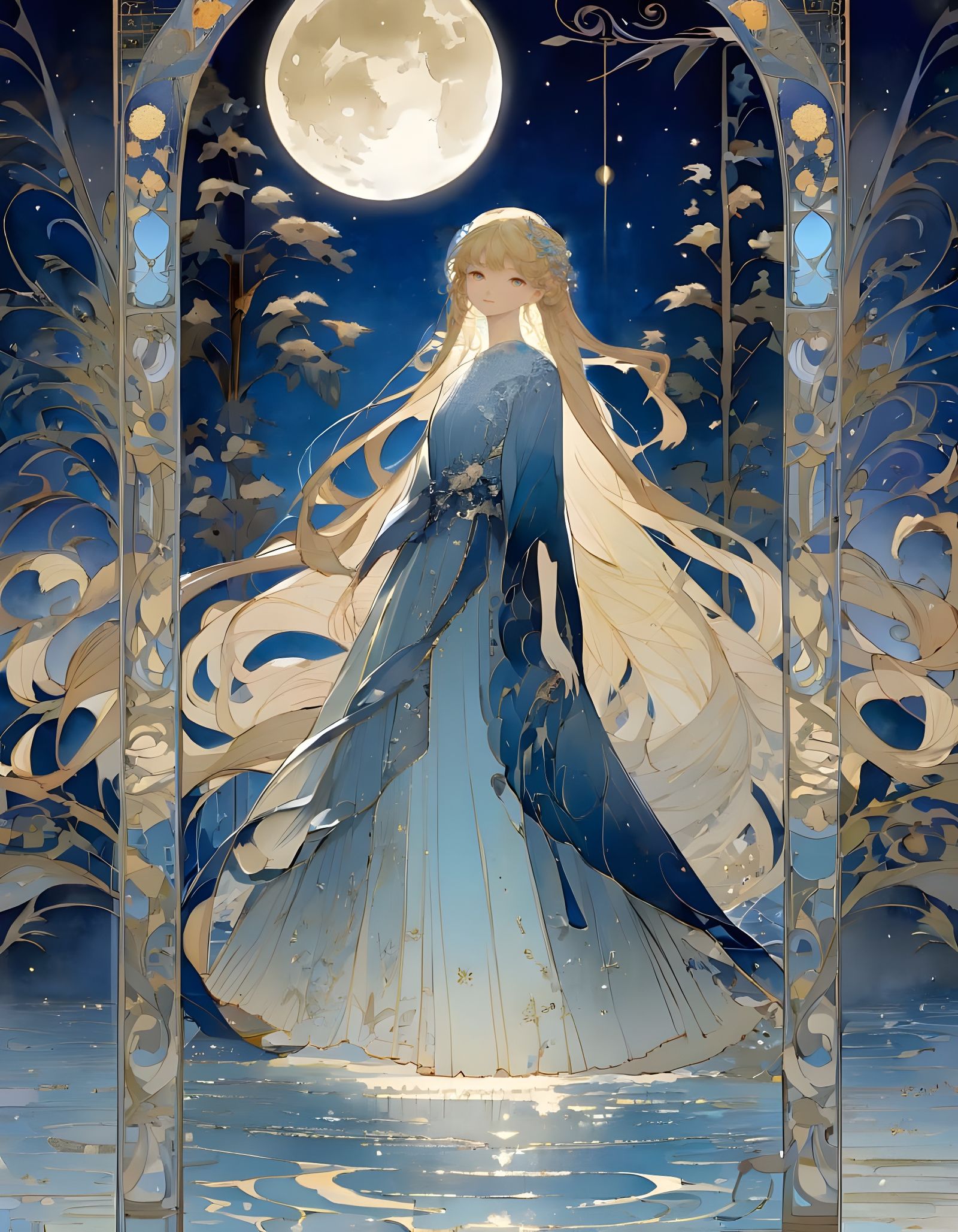 Serene Dreamy Girl Dancing Under Moonlight in Ethe... - AI Art