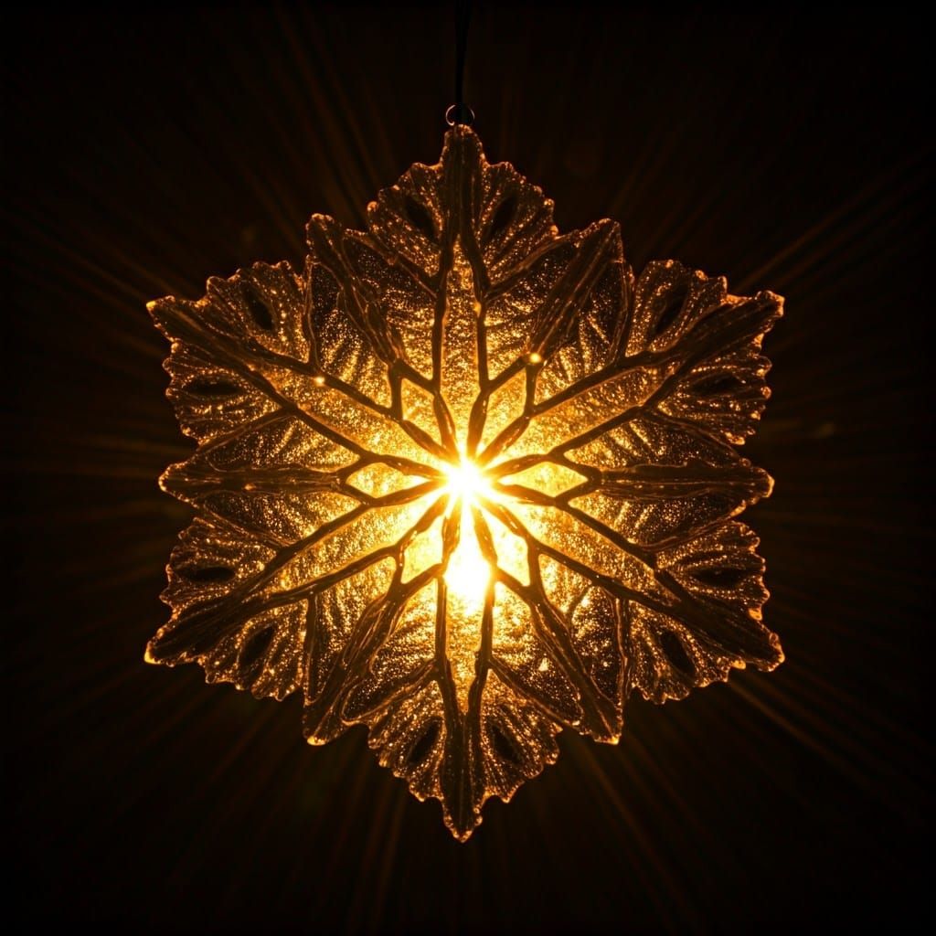 Vibrant Stained Glass Snowflake Radiates Glowing S... - AI Art