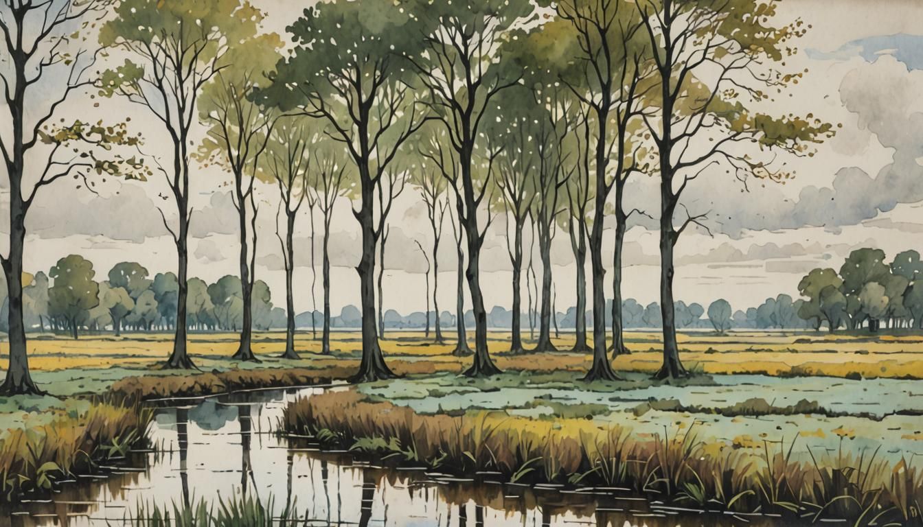 Line of trees in the marsh - AI Generated Artwork - NightCafe Creator