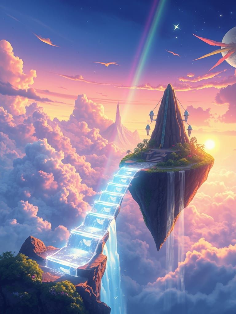 Ethereal Bridge of Light Connects Dream Realms - AI Art