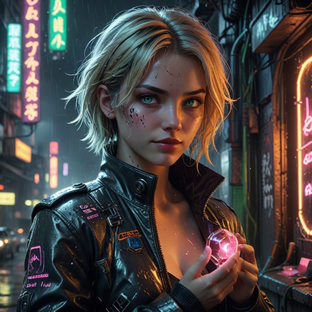 Cyberpunk Alchemist in Neon-Drenched Alleyway - AI Art