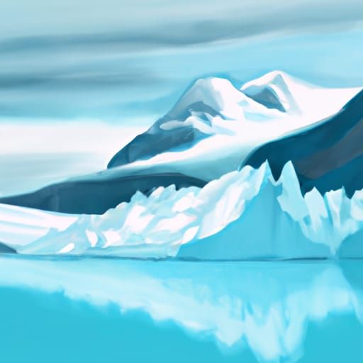 A majestic glacier - surrounded by snow-capped mountains, with an icy blue hue - as a realistic ...