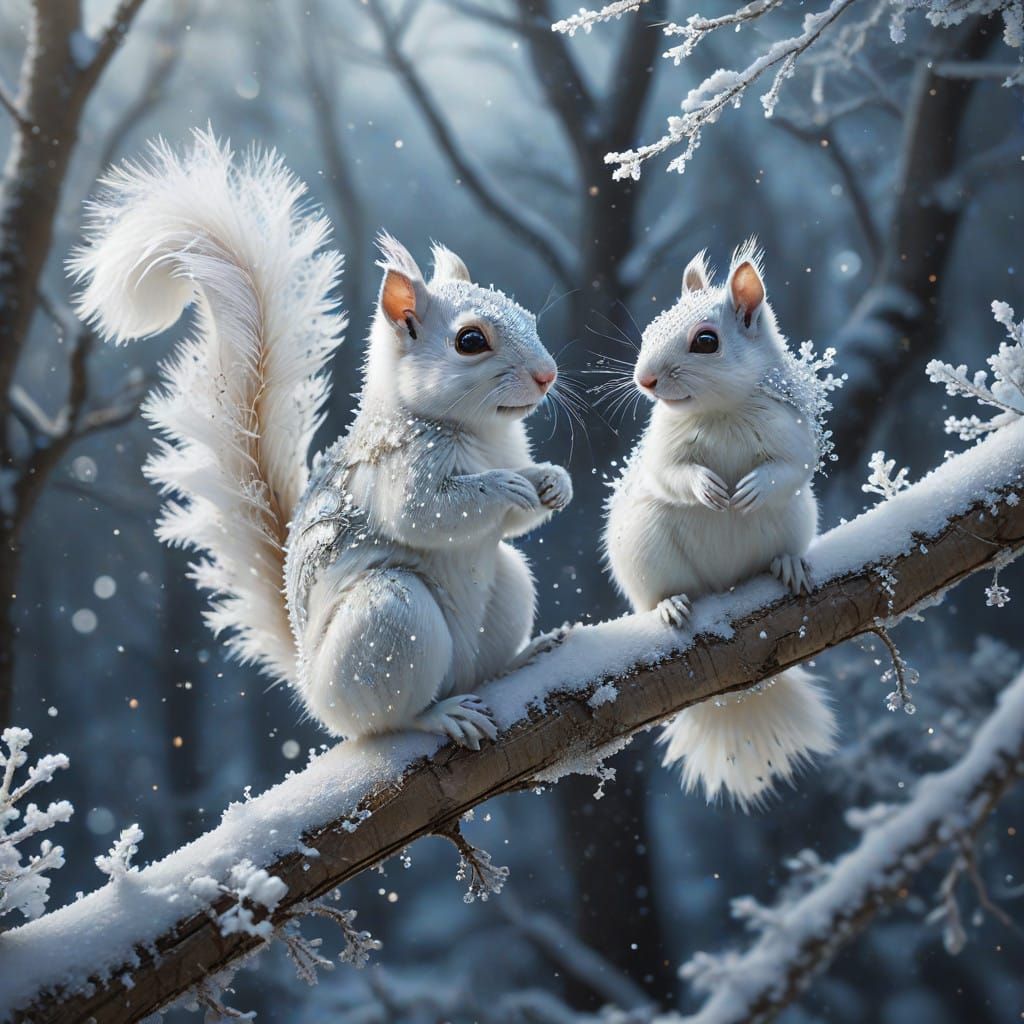 Magical Sparkling Winter Squirrels - Winter Fairy and Squirr...