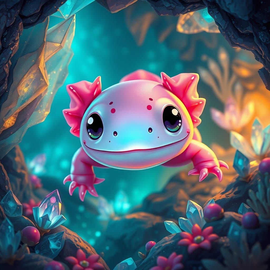 Axolotl in Alien Underwater Crystal Cave System