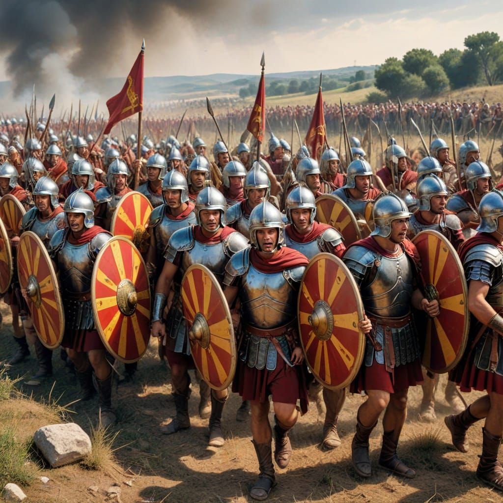Ancient Roman Legion Under Siege in Epic Battle Sc... - AI Art