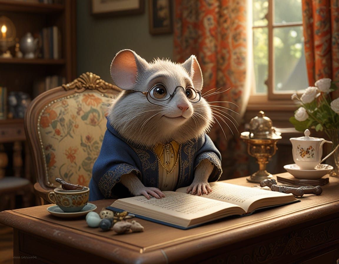 Whimsical Grandma Mouse Tends to Grandmice in Luxu... - AI Art