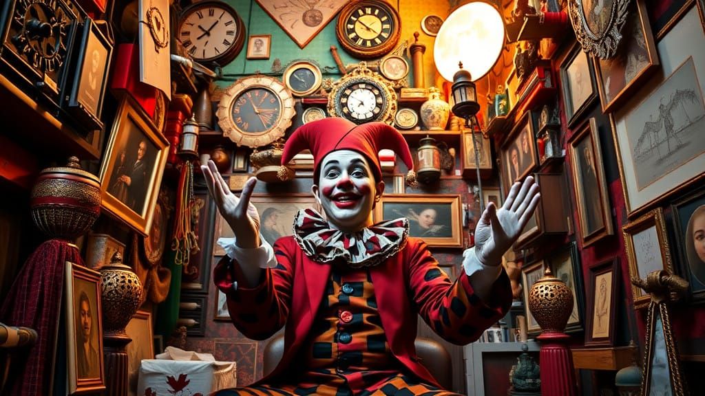 Vibrant Jester Poses in Exuberant Corner of Maxima... - AI Art