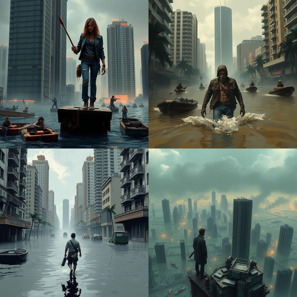 Cyberpunk Apocalypse in Flooded Miami Streets - AI Art