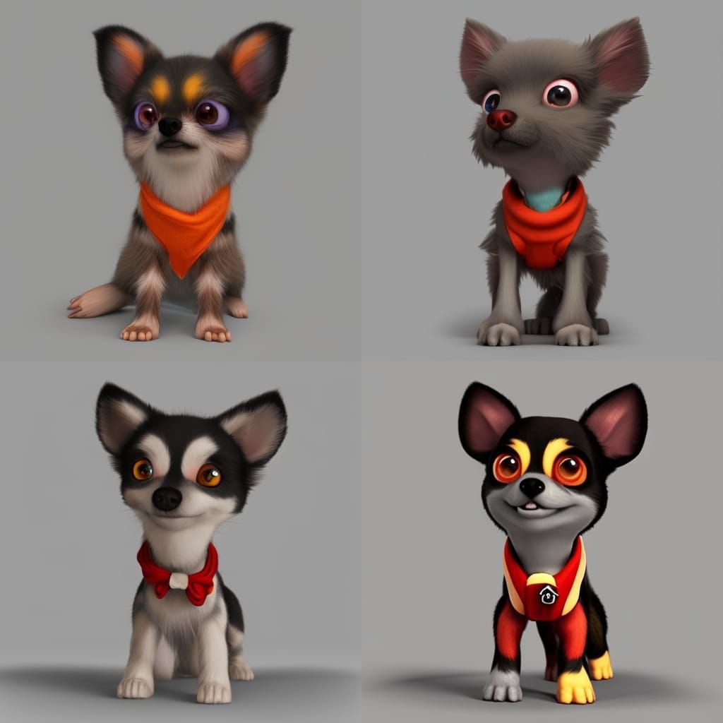 Small Gray Dog, Blue Eyes, standing character, soft lighting, young, 3d ...