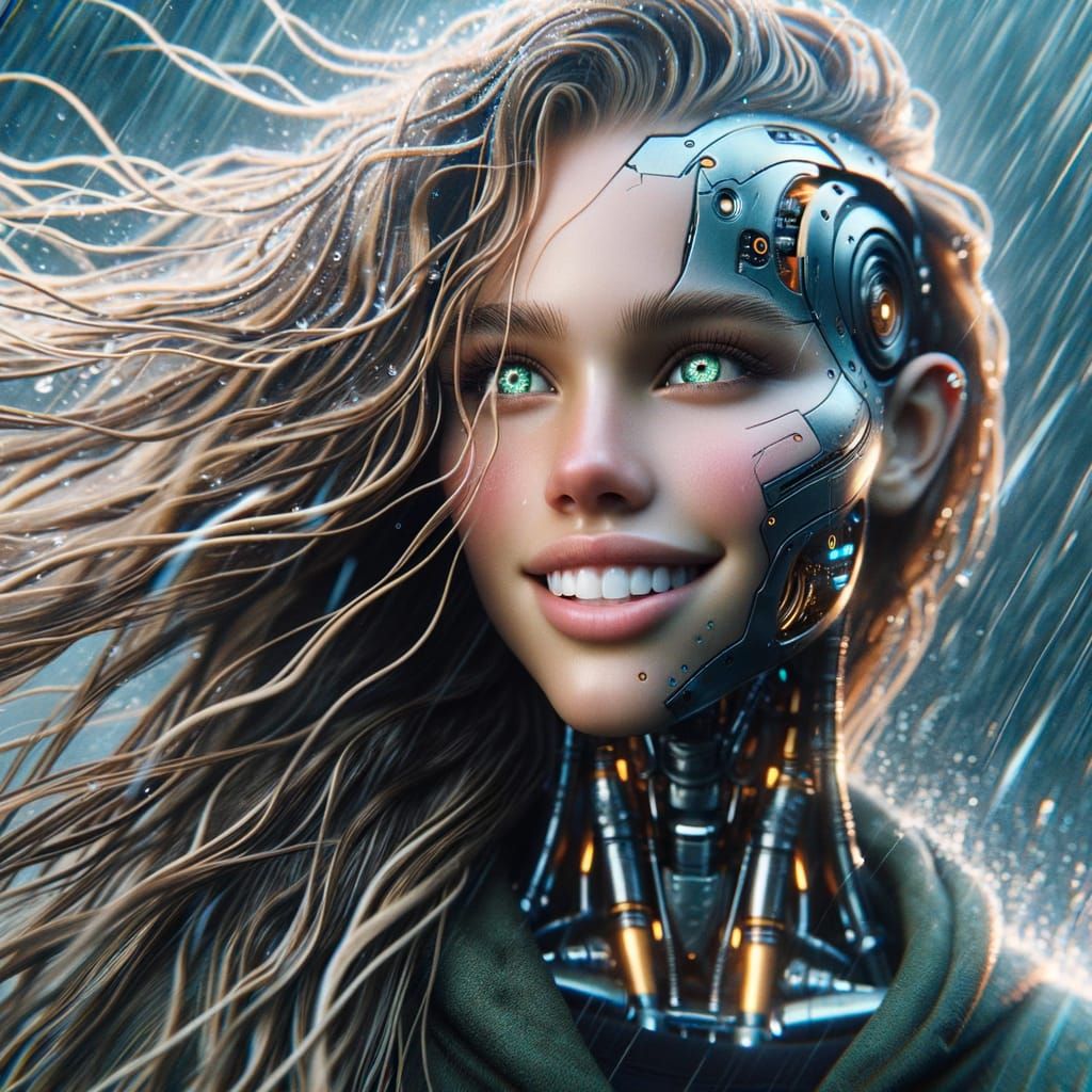 image of a futuristic half-human, half-cyborg teenager with cinematic ...