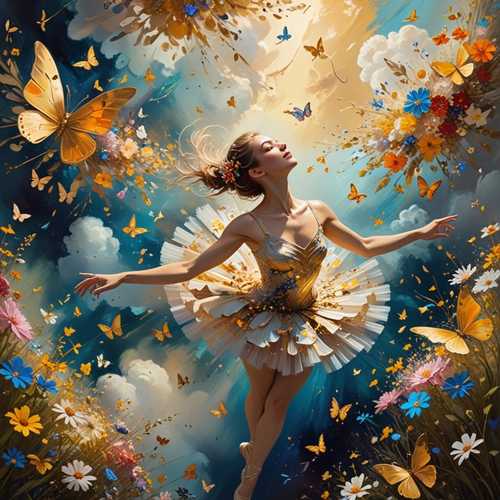 Ballerina - Neo-Surrealist Ballerina with Butterflies and Wi...