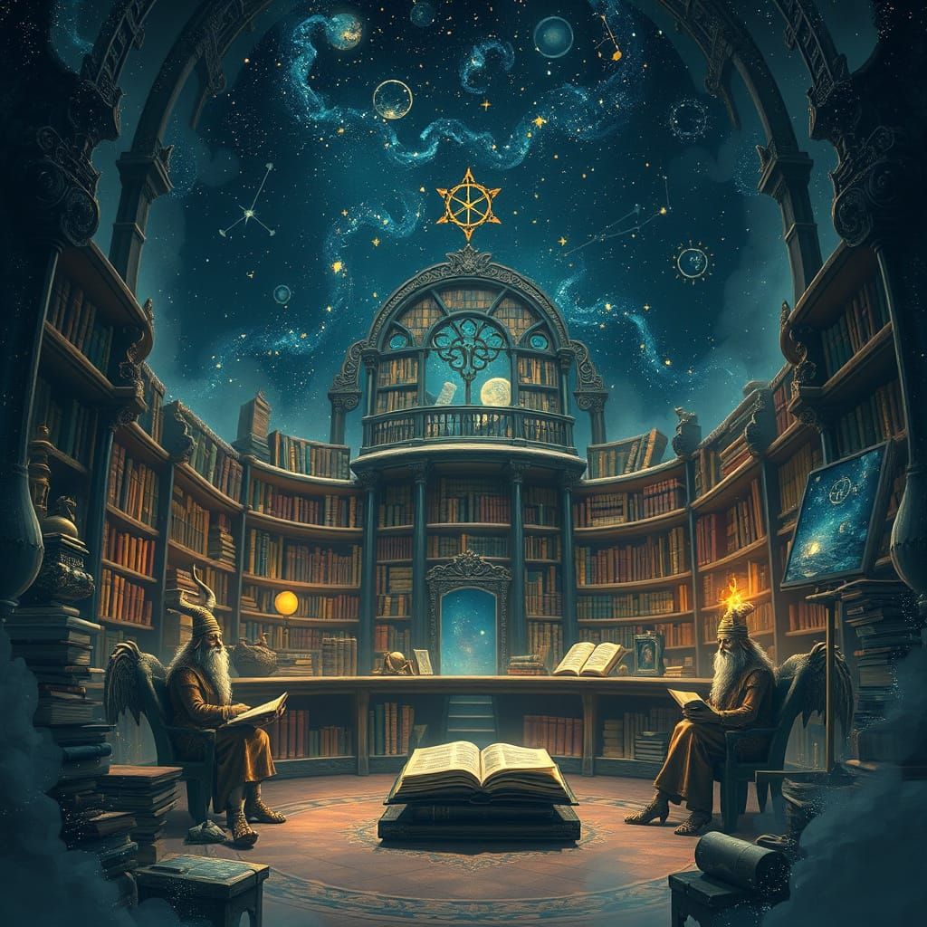 Celestial Library of Ancient Cosmic Knowledge - AI Art