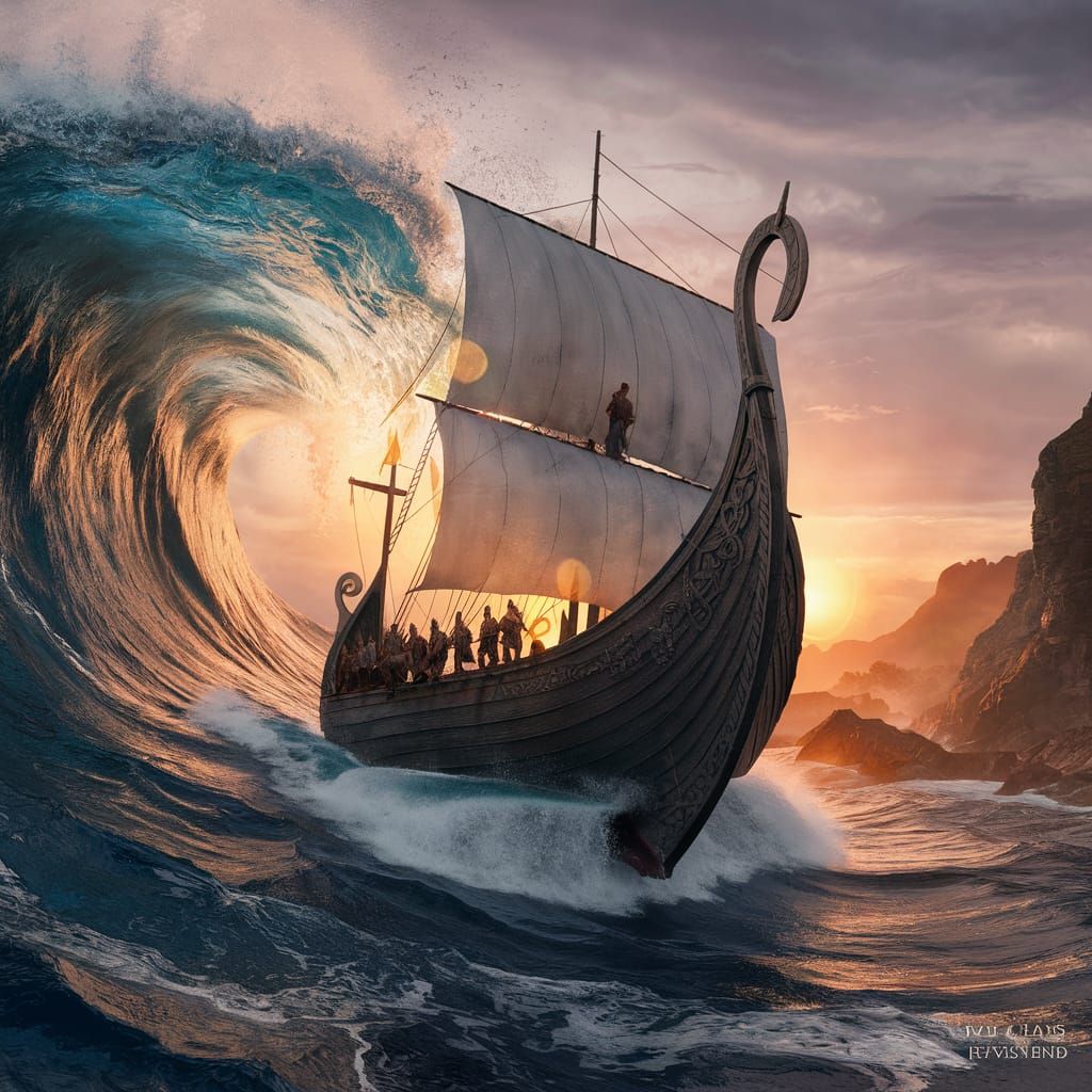 The Viking-ship and the Wave - AI Generated Artwork - NightCafe Creator