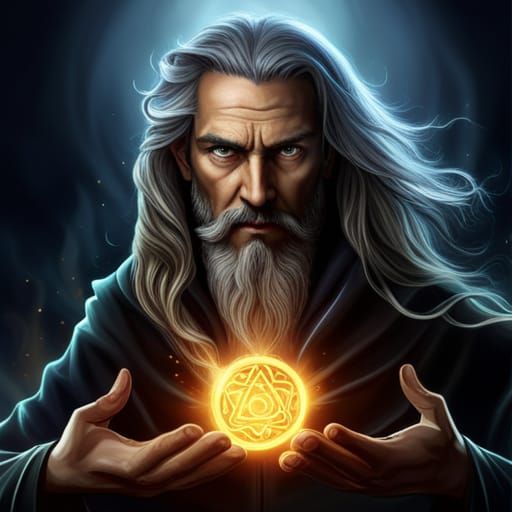 Mildly villainous wizard/warlock with a magic orb - AI Generated Artwork - NightCafe Creator