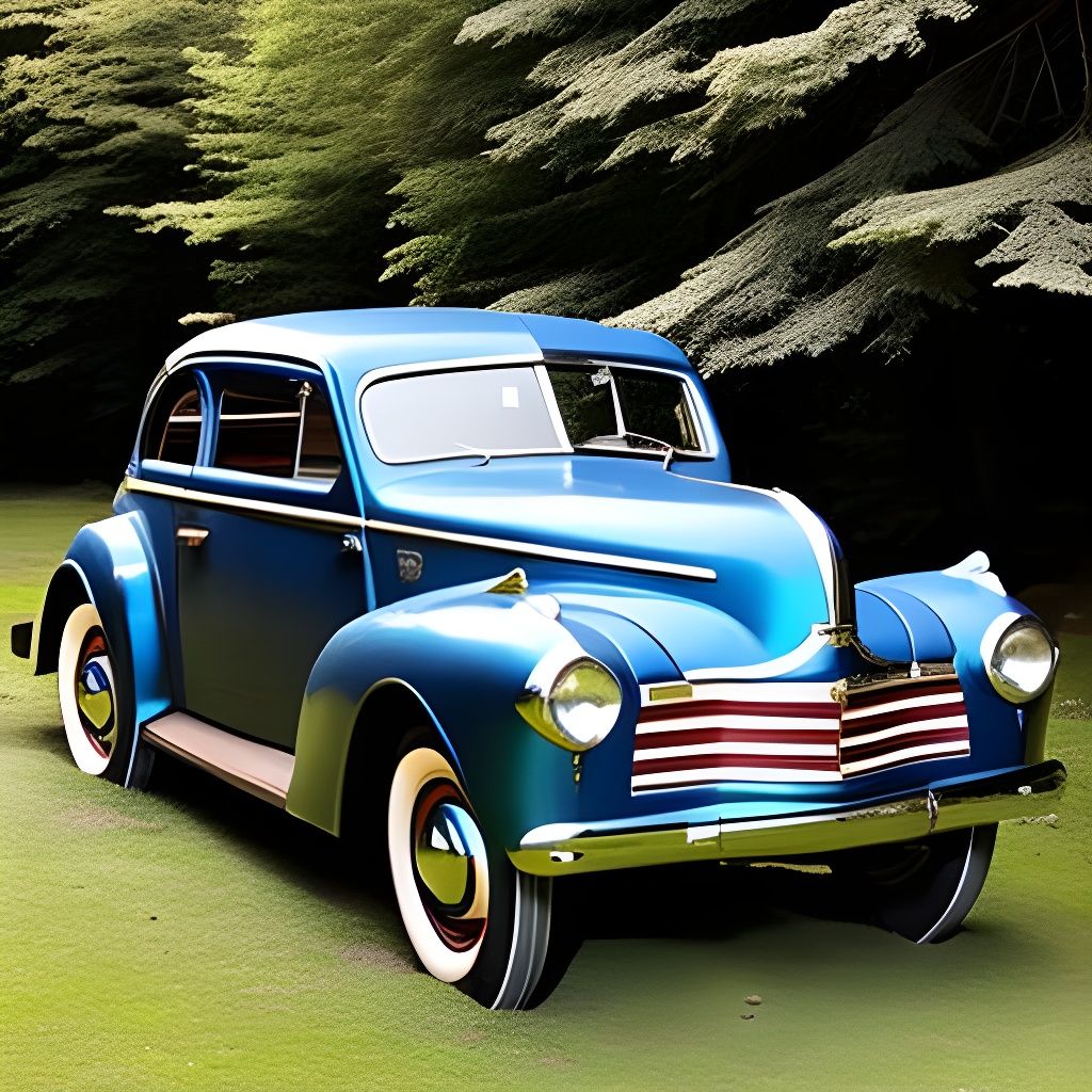 an old vintage blue car in dark wood - AI Generated Artwork - NightCafe Creator