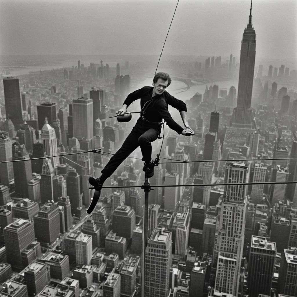 Philippe Petit - the tightrope walker who walked between the 400 meter high twin towers - AI ...