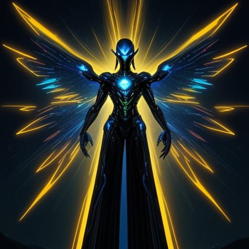 Radiant Electric Phoenix Alien in Cosmic Glory - AI Art