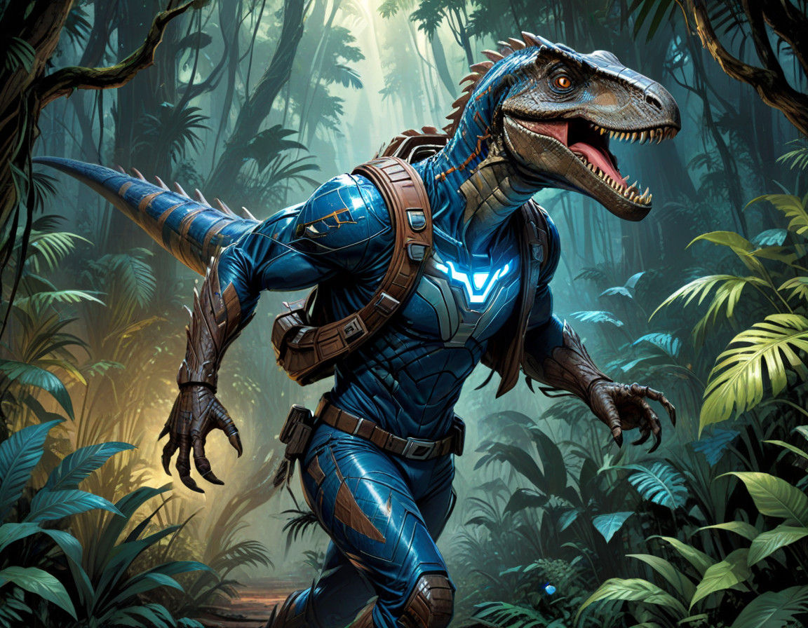 Humanoid Raptor - Mysterious Hunter in Futuristic Jungle