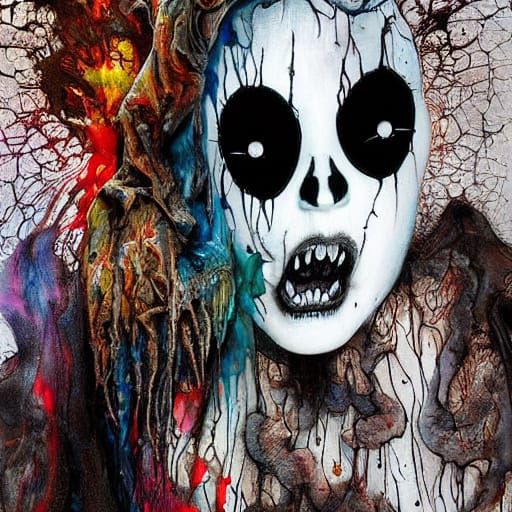 Portrait of a scary ghost inkblot art 08