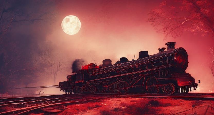 Steam train in Hell - AI Generated Artwork - NightCafe Creator